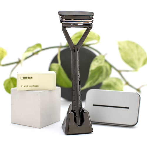 The Leaf Kit | Three-Blade Razor + Razor Stand + Razor Blades | Leaf Shave